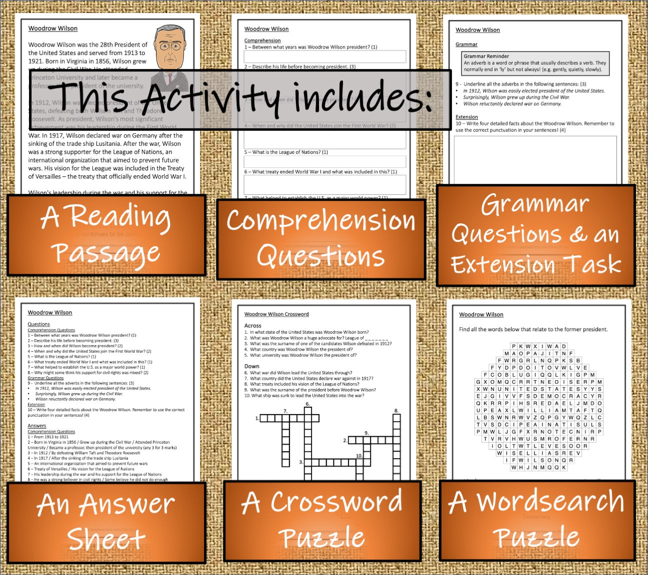 Woodrow Wilson Close Reading Comprehension Activity | 3rd Grade & 4th ...