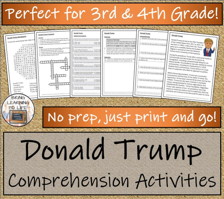 Donald Trump Close Reading Comprehension Activities | 3rd Grade & 4th ...