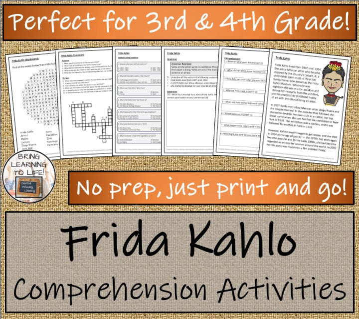 Frida Kahlo Close Reading Comprehension Activities | 3rd Grade & 4th G ...