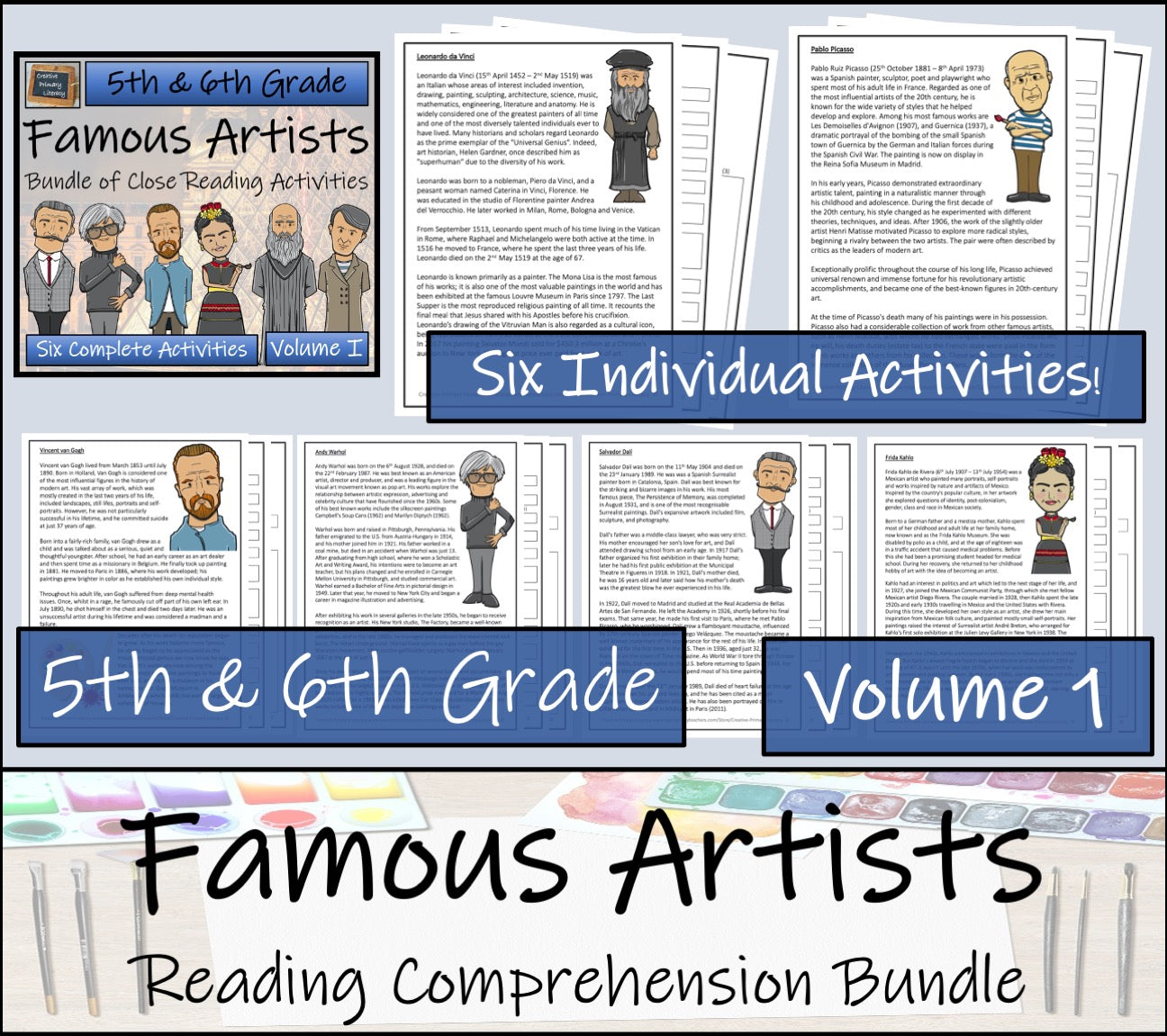 Famous Artists Bundle of Close Reading Activities | 5th Grade & 6th Gr ...