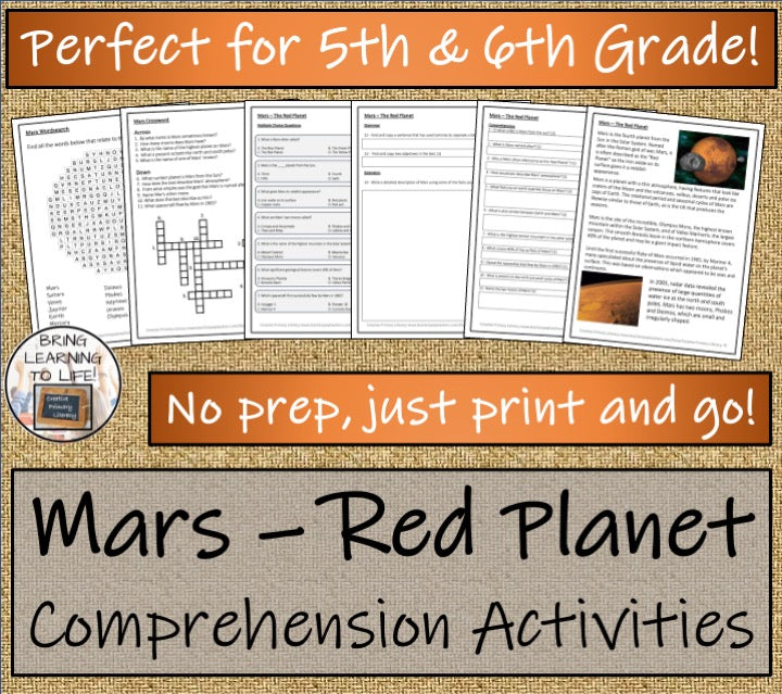 Mars The Red Planet Close Reading Comprehension Activities | 5th Grade ...