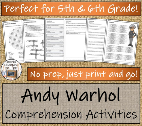 Andy Warhol Close Reading Comprehension Activities 5th Grade & 6th Gra ...