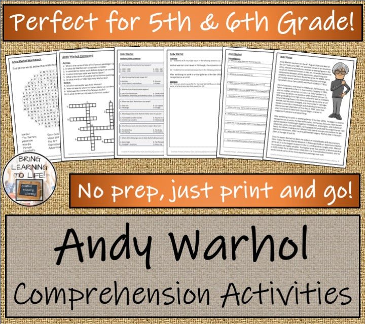 Andy Warhol Close Reading Comprehension Activities 5th Grade & 6th Gra ...