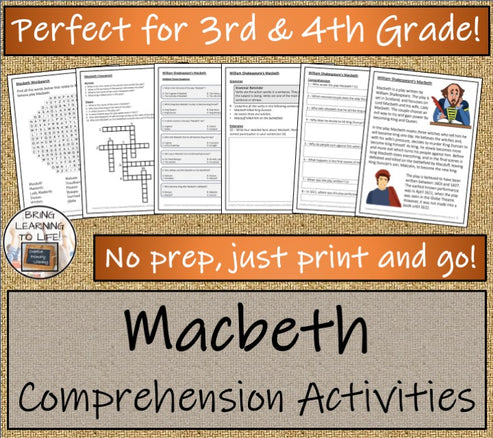 Macbeth Close Reading Comprehension Activities | 3rd Grade & 4th Grade ...