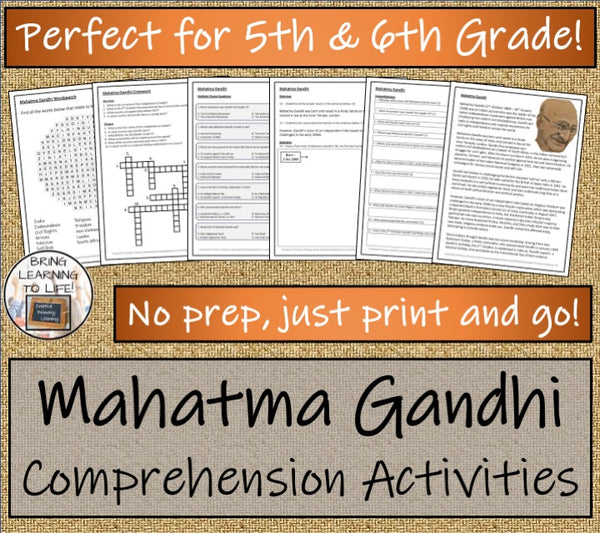 Mahatma Gandhi Close Reading Comprehension Activities | 5th Grade & 6t ...