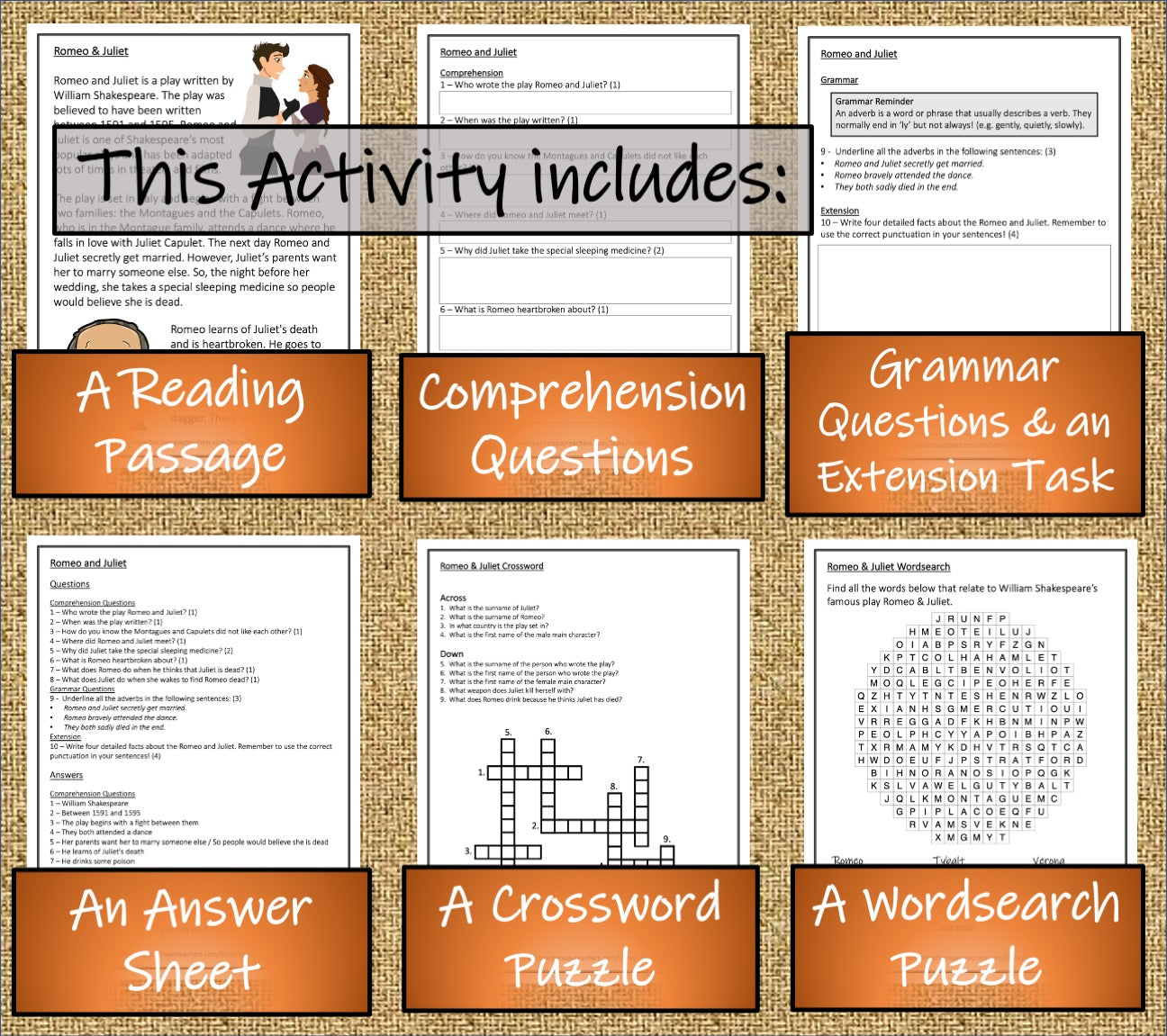 Romeo and Juliet Close Reading Comprehension Activity | 3rd Grade & 4t ...