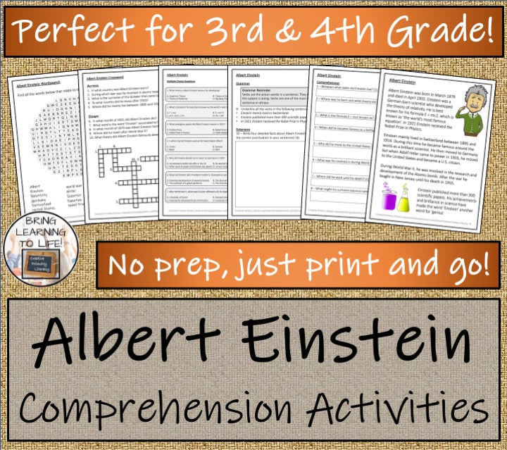 Albert Einstein Close Reading Comprehension Activities | 3rd Grade & 4 ...