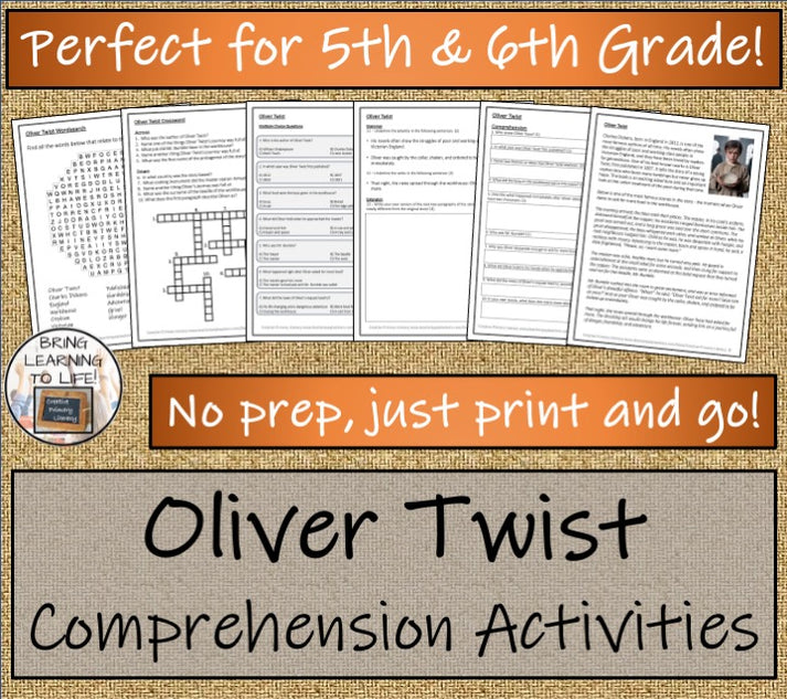 Oliver Twist Fiction Reading Comprehension | 5th Grade & 6th Grade ...