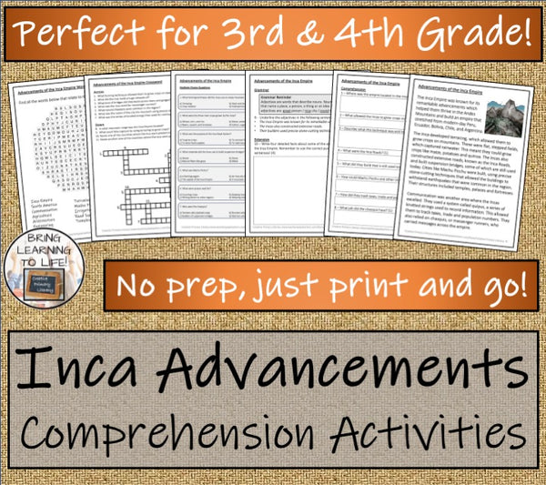 Advancements of Inca Empire Reading Comprehension Activities | 3rd & 4 ...