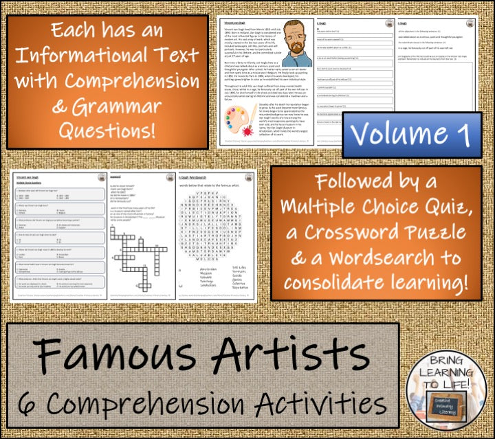 Famous Artists Bundle of Close Reading Activities | 5th Grade & 6th Gr ...