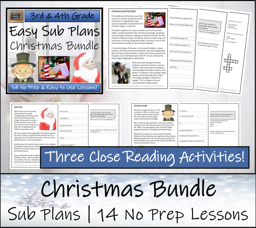 Emergency Sub Plans | Christmas Bundle | 3rd Grade & 4th Grade ...