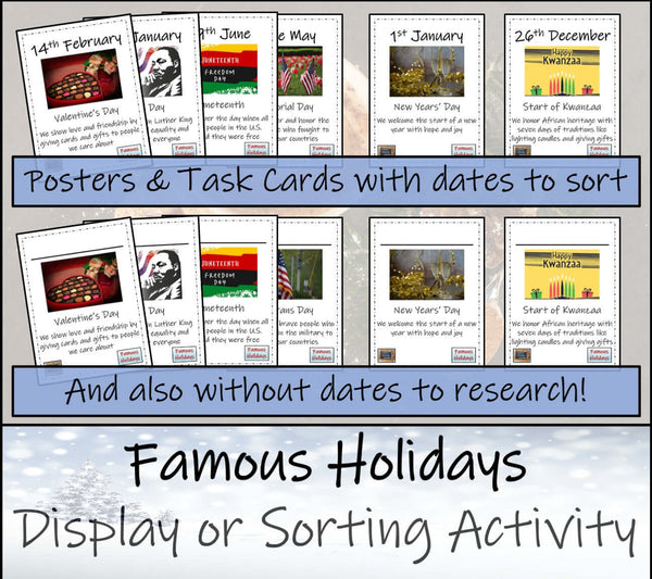 Famous Holidays Timeline Display Research and Sorting Activity ...