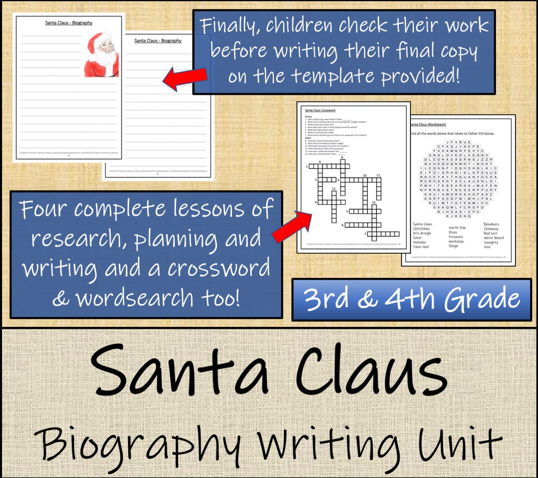Santa Claus Biography Writing Unit | 3rd Grade & 4th Grade – Creative ...