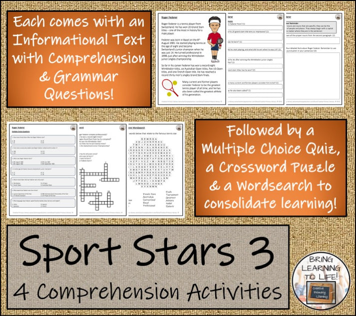 Sport Stars Volume 3 Close Reading Comprehension Bundle | 3rd Grade ...
