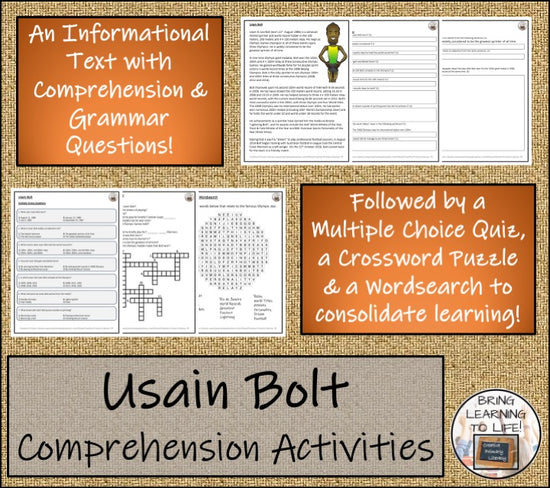Usain Bolt Close Reading Comprehension Activities | 5th Grade & 6th Gr ...