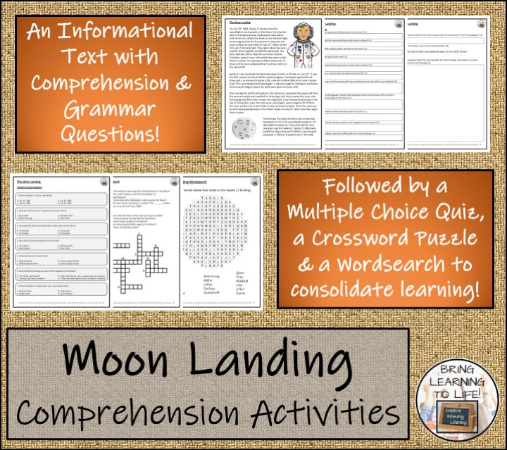 Moon Landing Close Reading Comprehension Activity | 5th Grade & 6th Gr ...