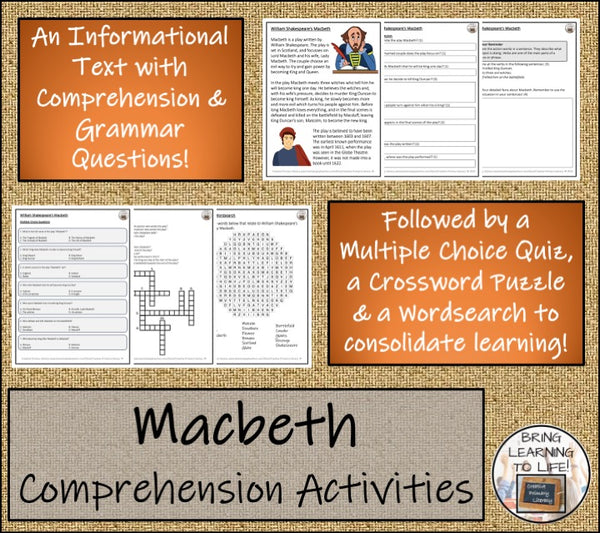 Macbeth Close Reading Comprehension Activities | 3rd Grade & 4th Grade ...