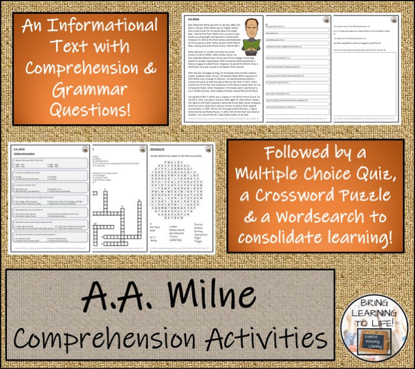 A.A. Milne Close Reading Comprehension Activities | 5th Grade & 6th Gr ...