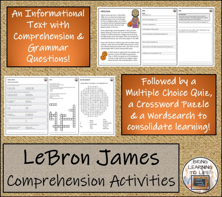 LeBron James Close Reading Comprehension Activities | 3rd Grade & 4th ...