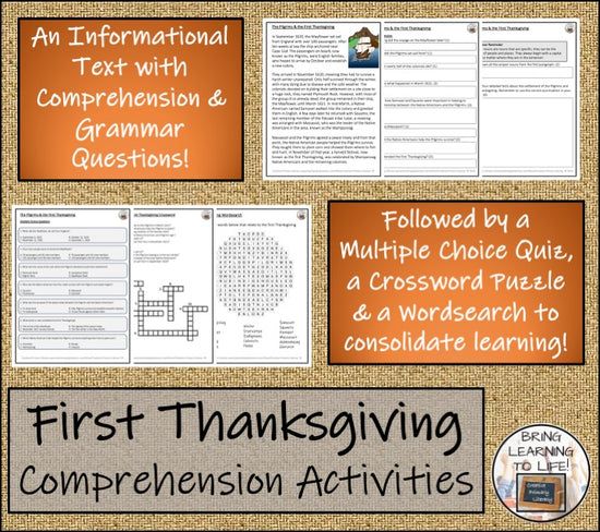 The Pilgrims & First Thanksgiving Close Reading Comprehension | 3rd ...
