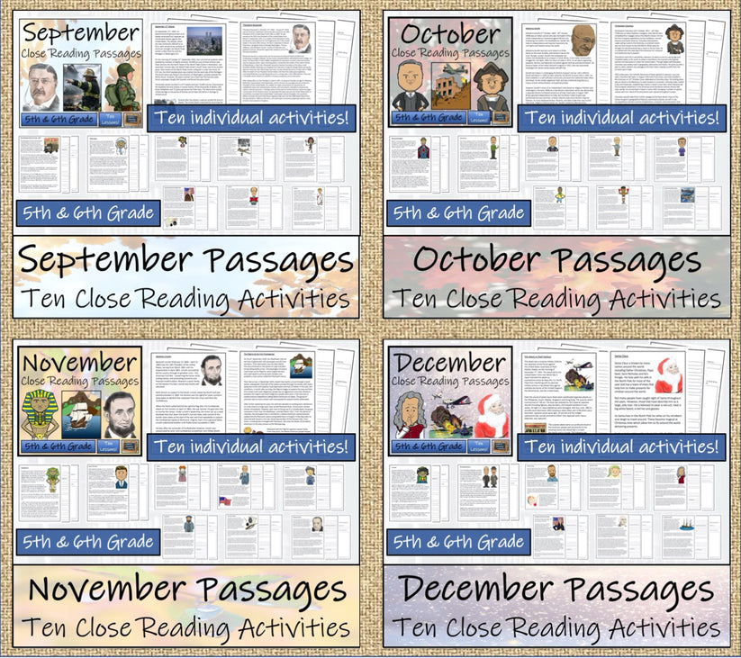 Full Year Close Reading Comprehension Book Bundle | 5th Grade & 6th Gr ...