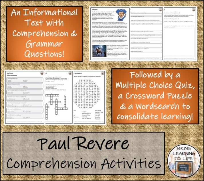 Paul Revere Close Reading Comprehension Activities | 5th Grade & 6th G ...