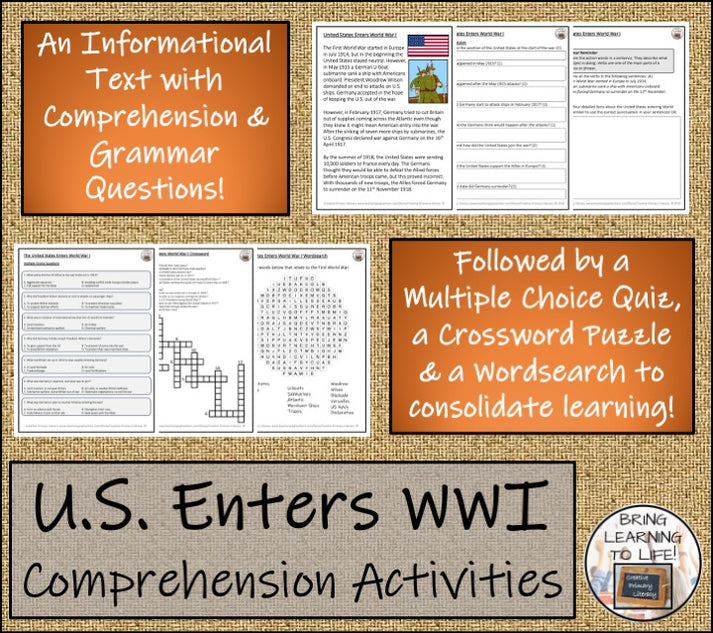 United States Enters World War I Close Reading Comprehension | 3rd & 4 ...