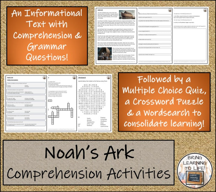 Noah's Ark Close Reading Comprehension Activities | 5th Grade & 6th Gr ...