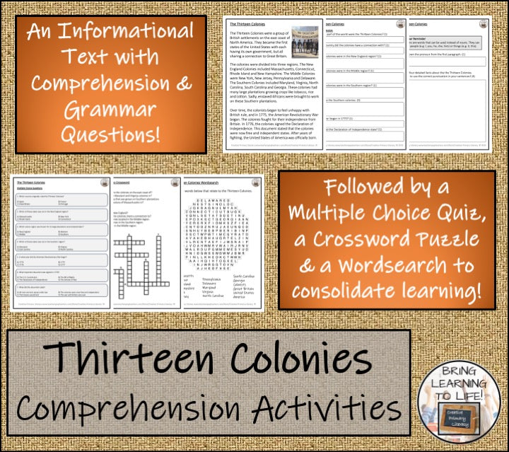 Thirteen Colonies Close Reading Comprehension Activities | 3rd Grade ...