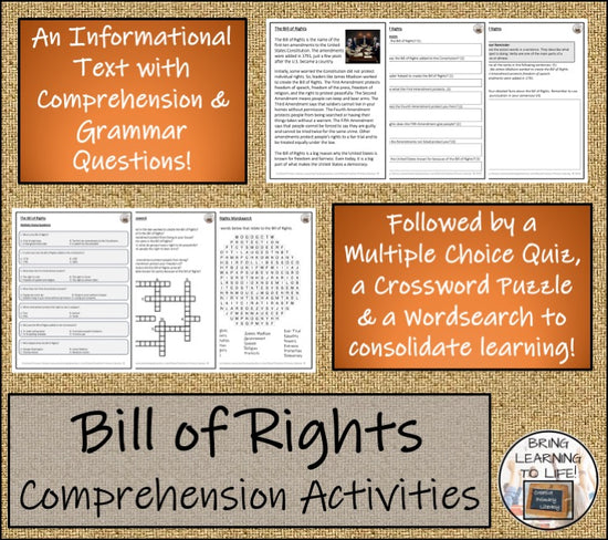 Bill of Rights Close Reading Comprehension Activities | 3rd Grade & 4t ...