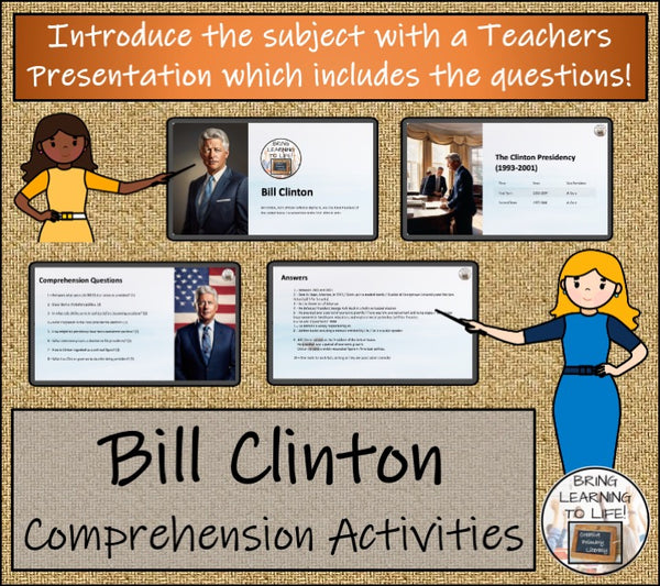 Bill Clinton Close Reading Comprehension Activities | 3rd Grade & 4th ...