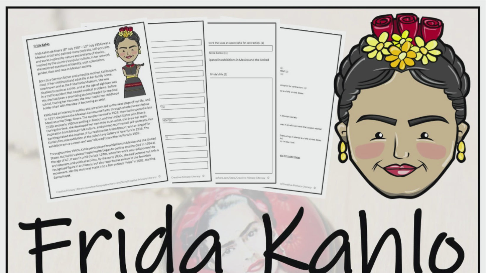 Frida Kahlo Close Reading Comprehension Activity | 5th Grade & 6th Gra ...