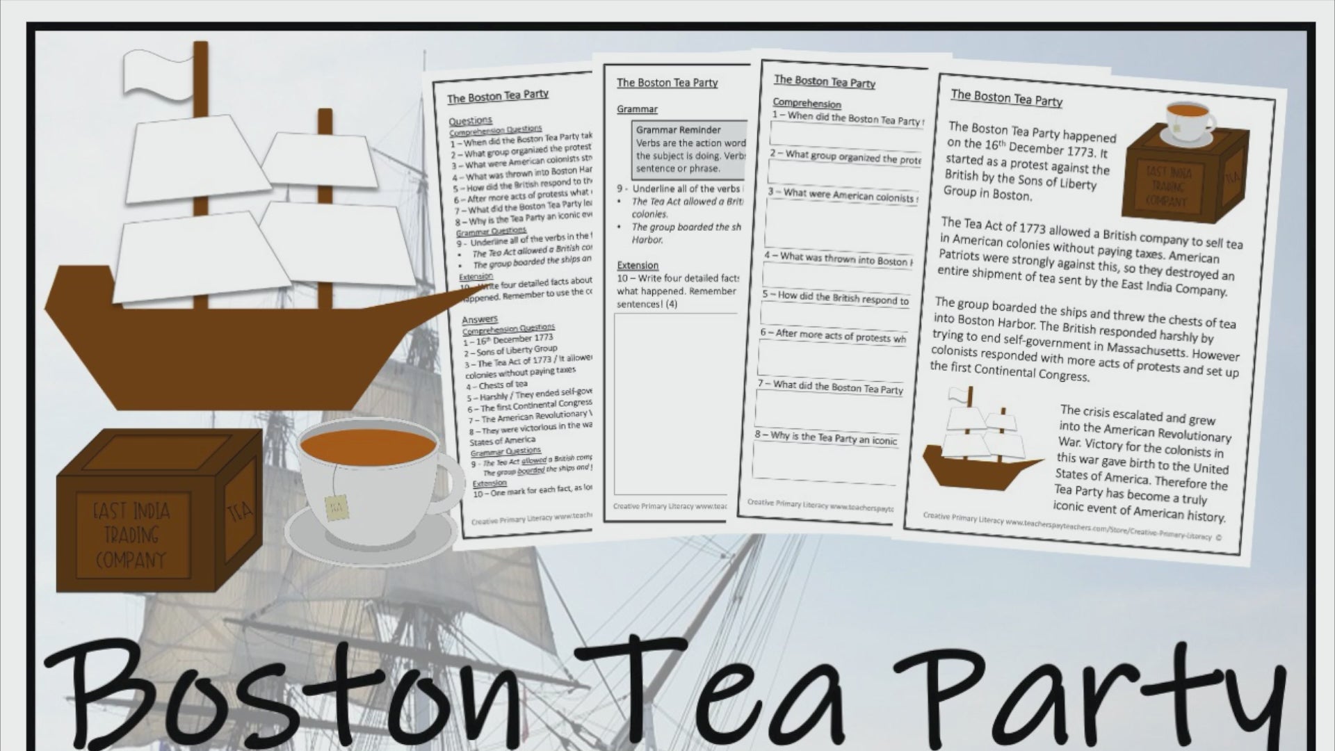 Boston Tea Party Close Reading Comprehension Activity | 3rd Grade & 4t ...