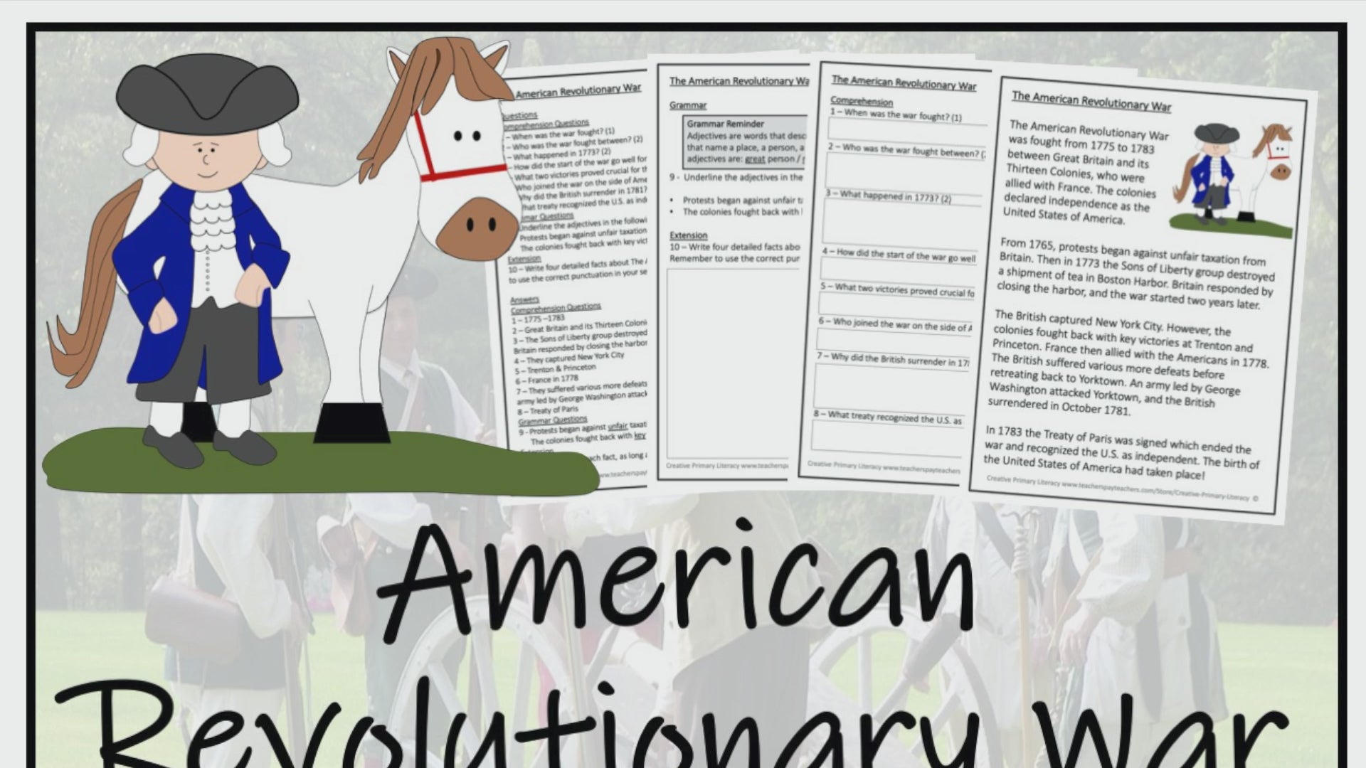 American Revolutionary War Close Reading Comprehension | 3rd Grade & 4 ...