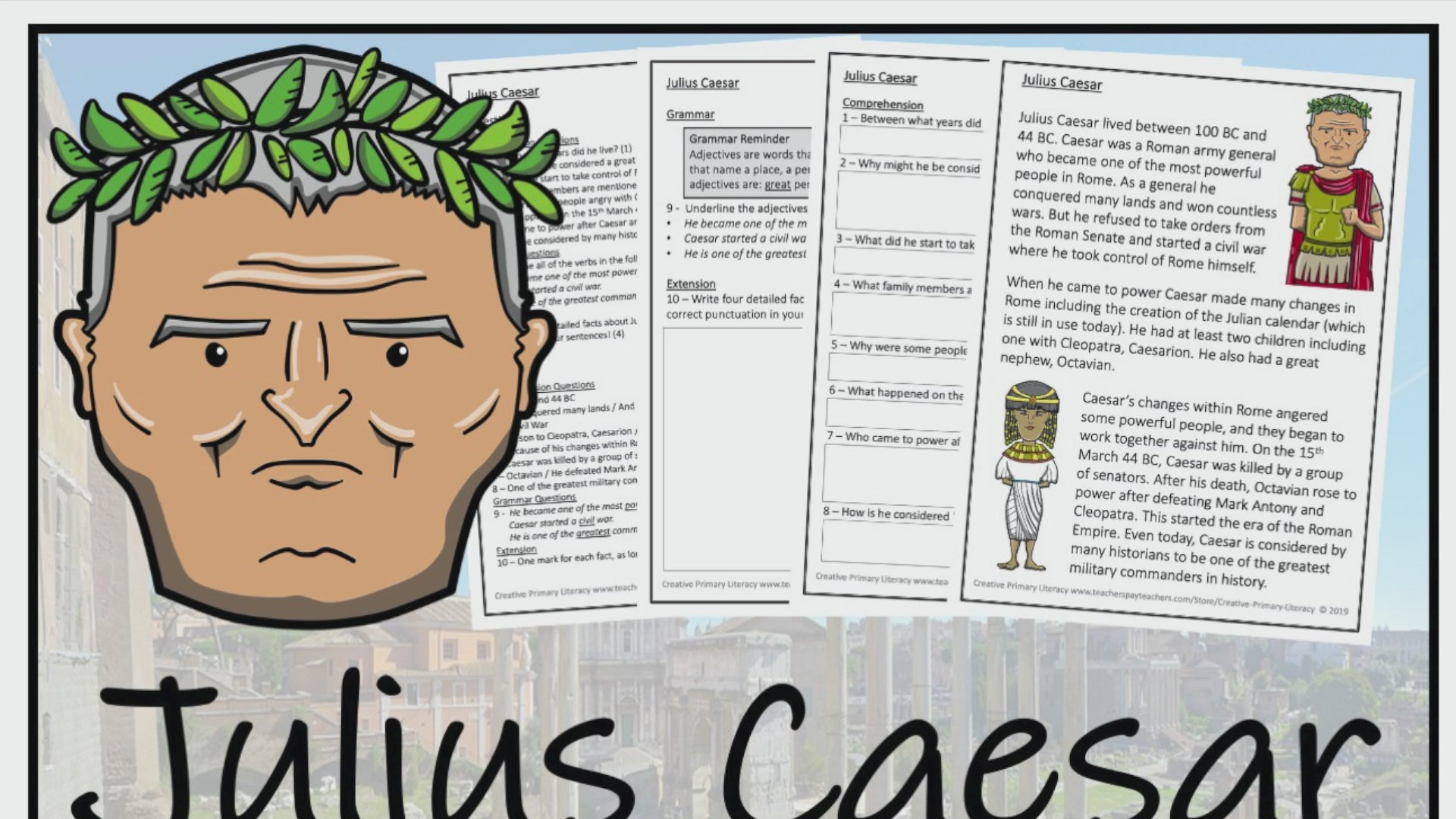 Julius Caesar Close Reading Comprehension Activity | 3rd Grade & 4th G ...