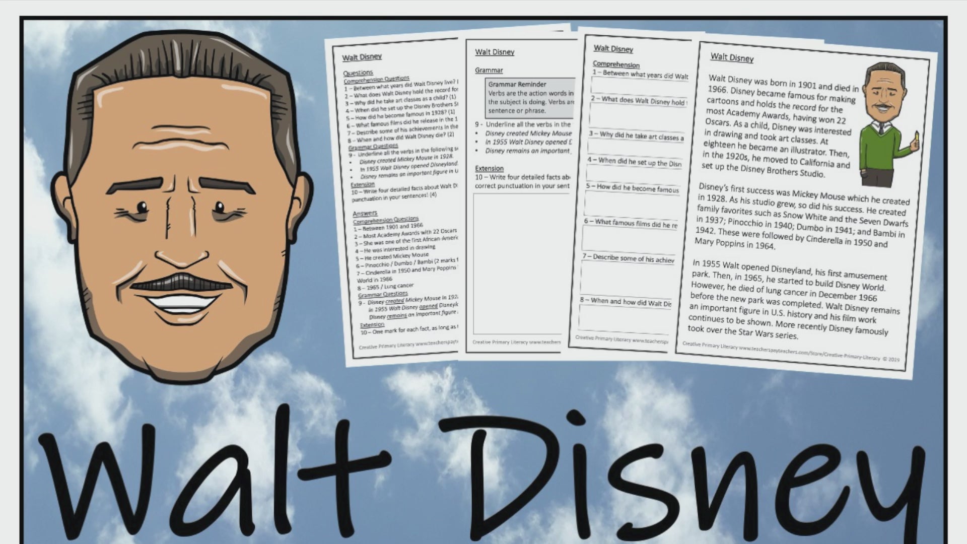 Walt Disney Close Reading Comprehension Activity | 3rd Grade & 4th Gra ...