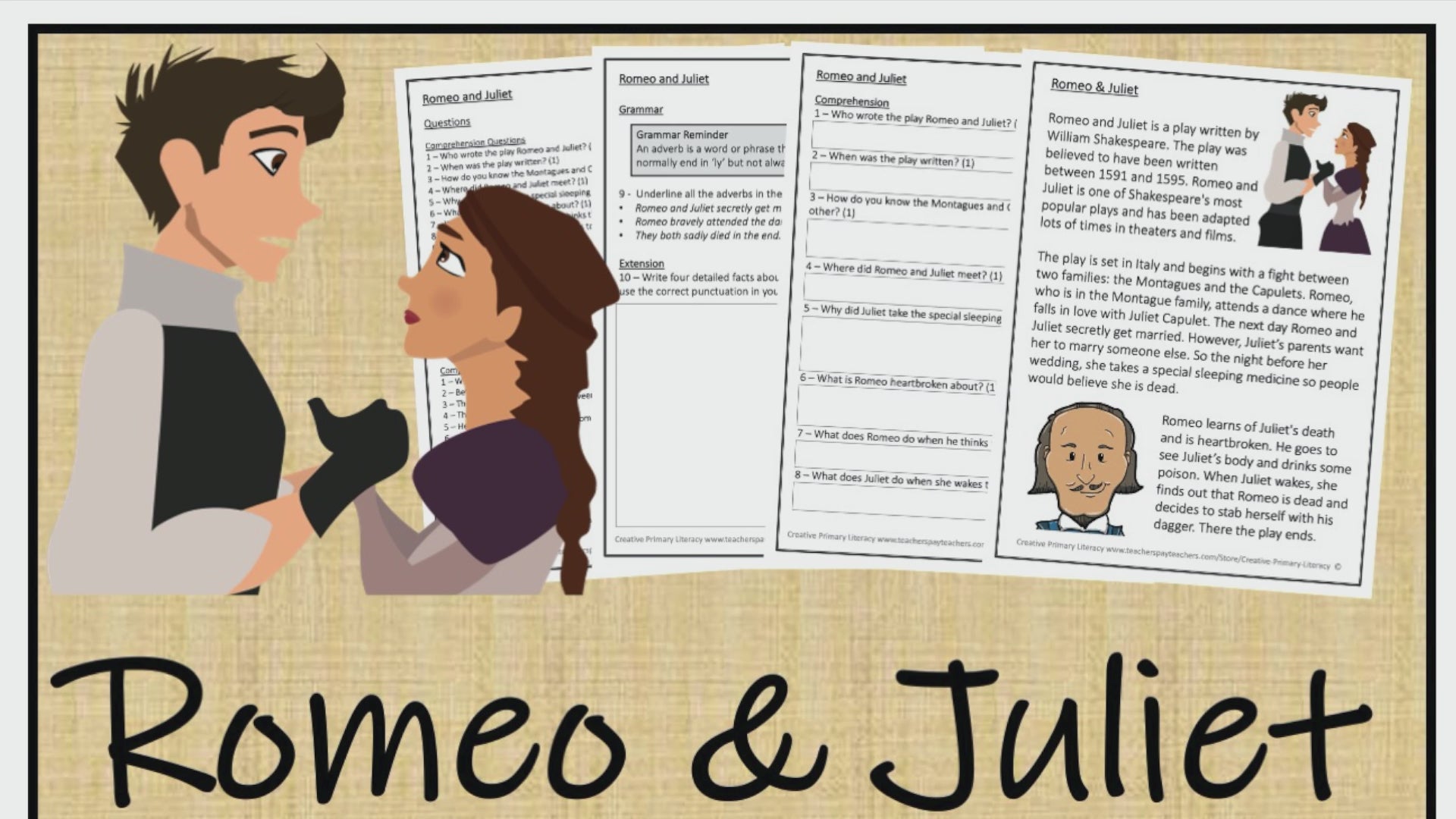 Romeo and Juliet Close Reading Comprehension Activity | 3rd Grade & 4t ...