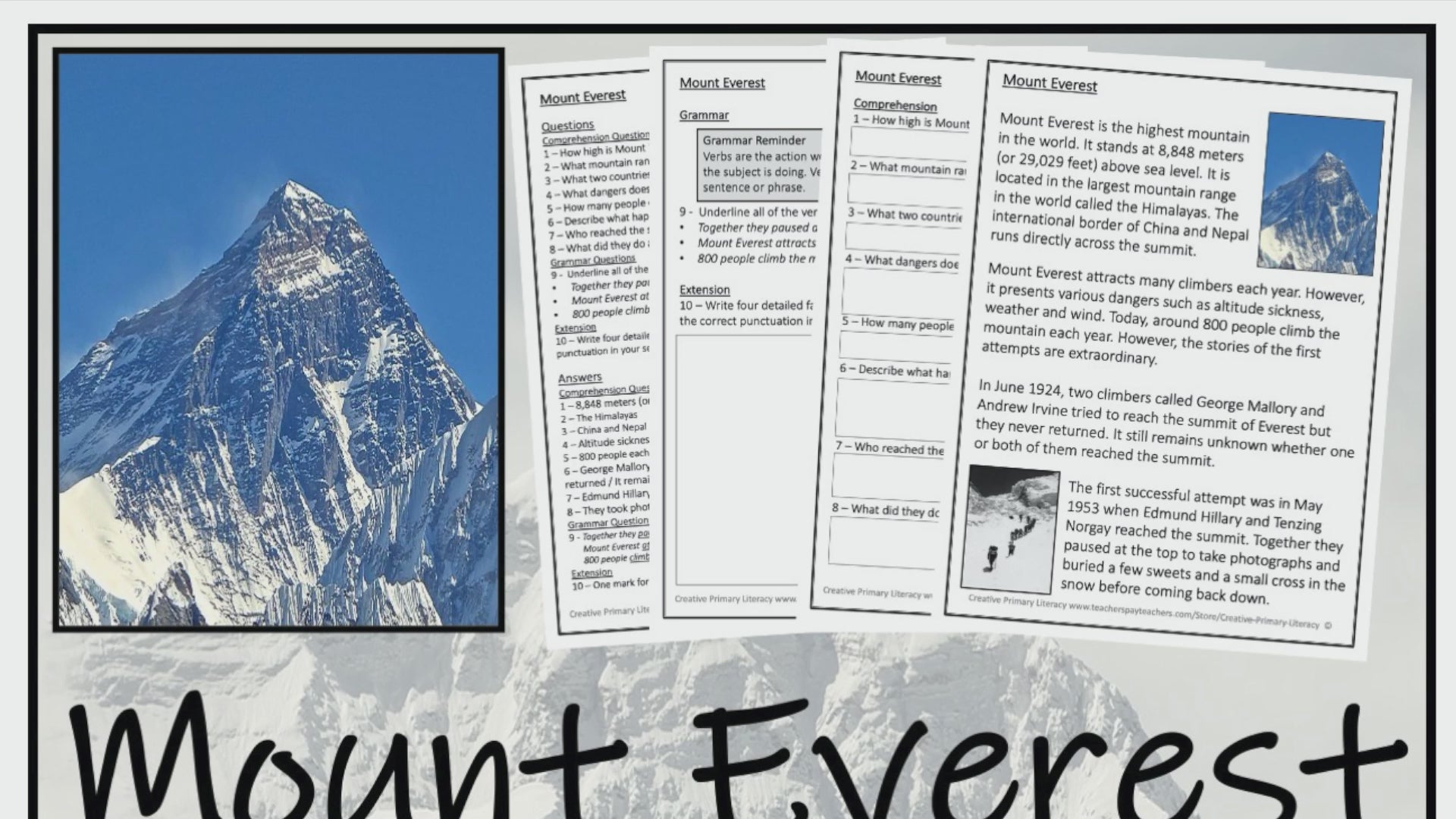 Mount Everest Close Reading Comprehension Activity | 3rd Grade & 4th G ...