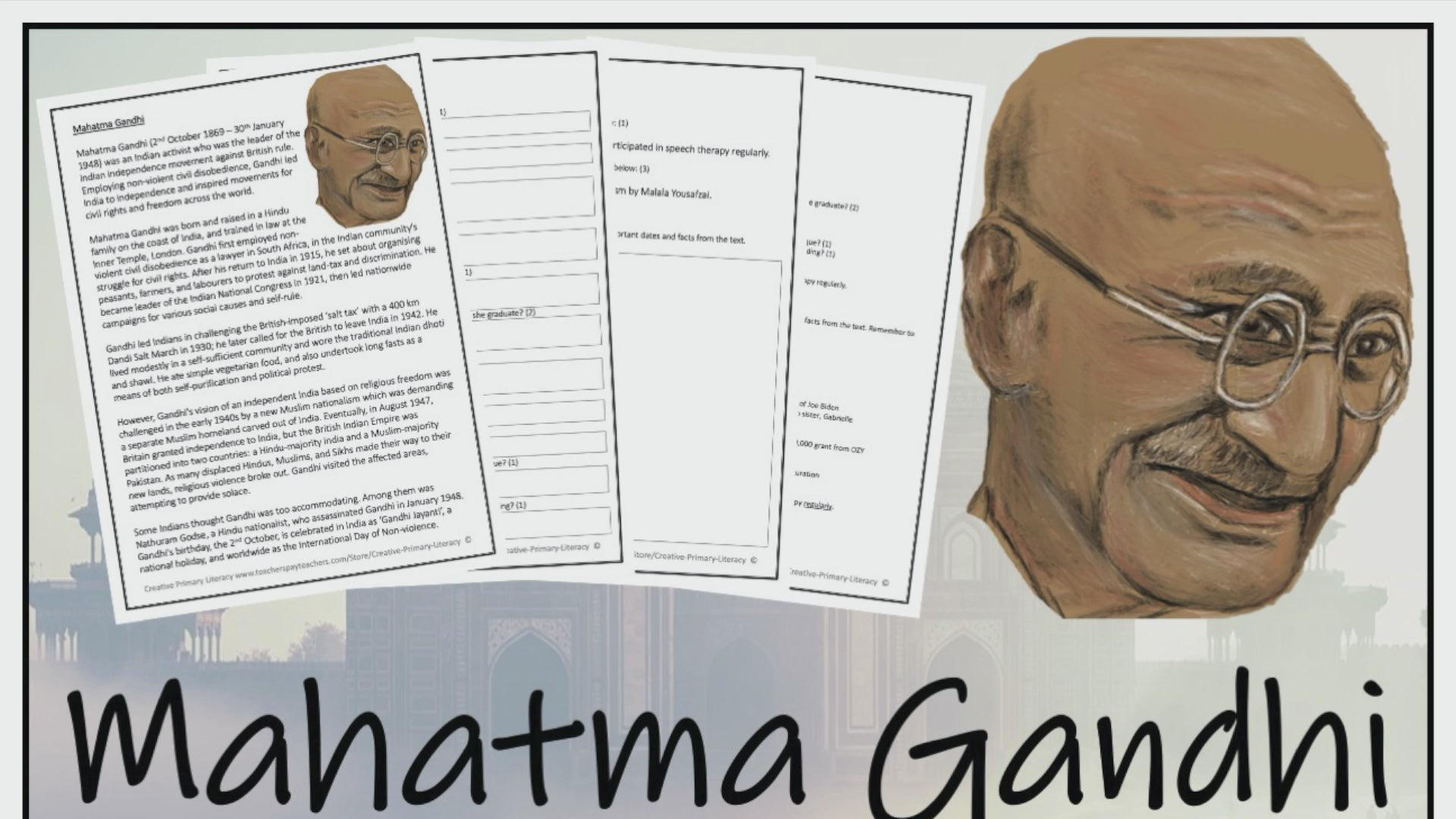 Mahatma Gandhi Close Reading Comprehension Activity | 5th Grade & 6th ...