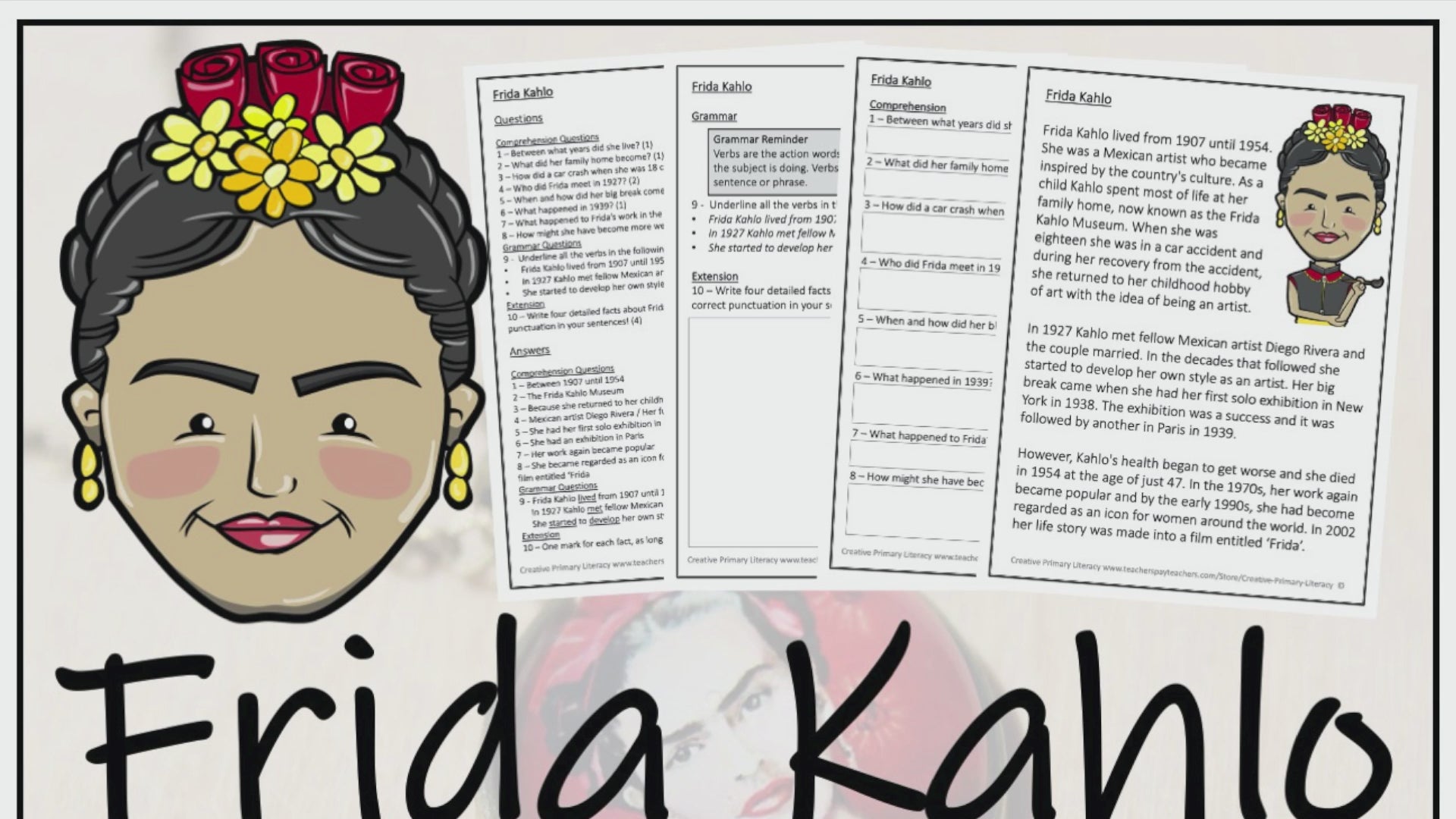 Frida Kahlo Close Reading Comprehension Activity | 3rd Grade & 4th Gra ...